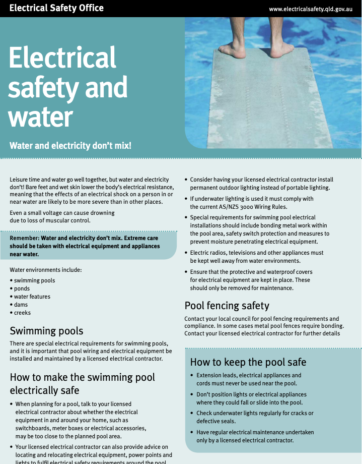 Electricity around water | Electrical Safety Office
